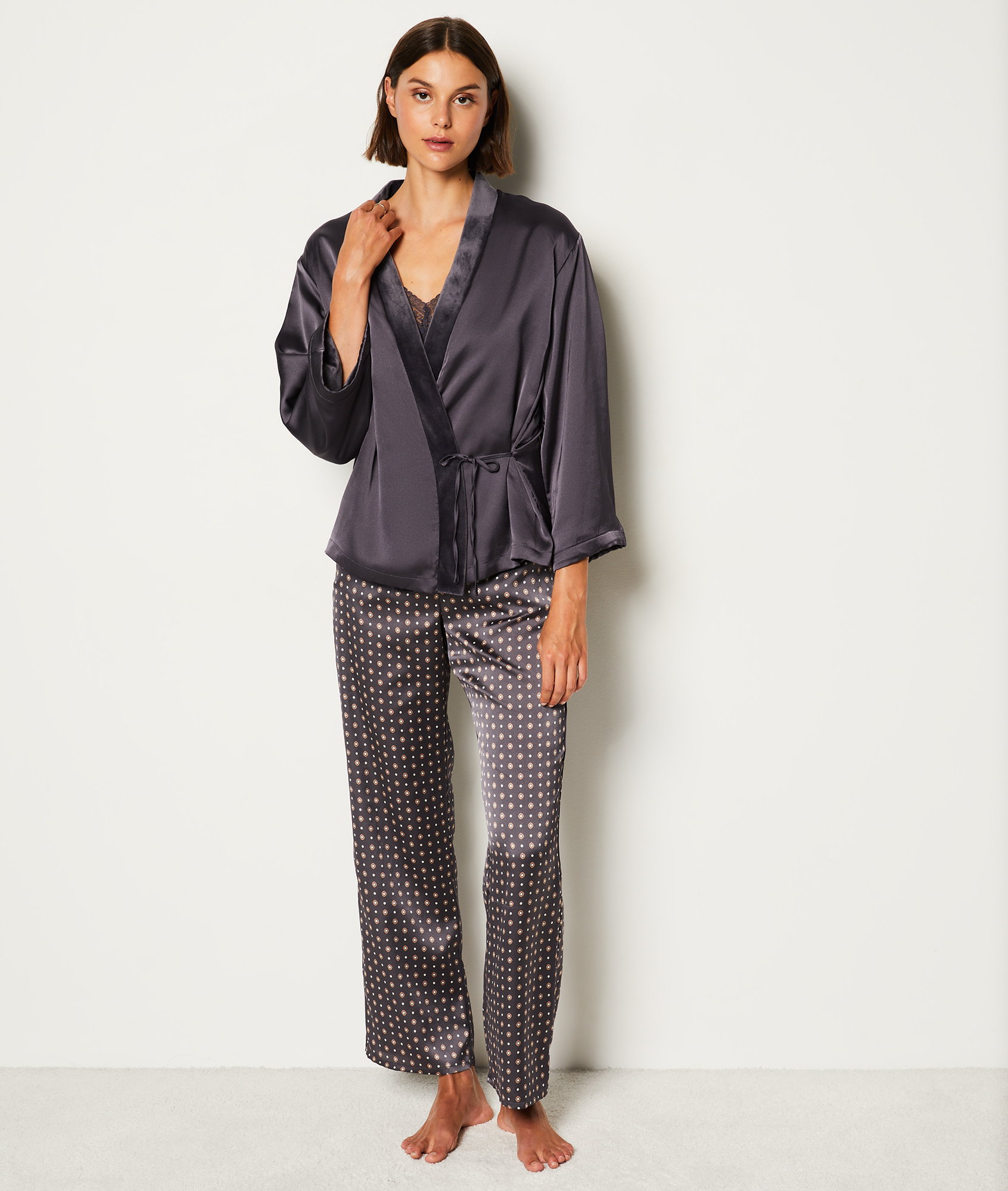Ensemble 3 pièces de pyjamas satiné TARSY ANTHRACITE - ETAM